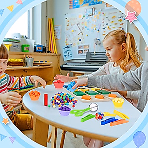 142 Pieces Fine Motor Skills Handy Scooper Set Sensory Bin Filler Includes 12 Sorting Bowls, 8 Tweezers, 2 Scissors Clips, 120 Plush Balls for Early Education and Sorting Counting Training Development