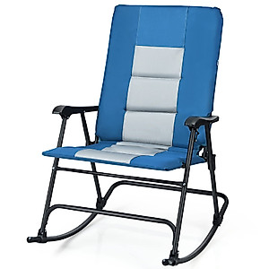 DORTALA Foldable Rocking Chair, Oversized Camping Rocking Chair w/High Back and Armrest, Padded Folding Lawn Chair, Support 350 lbs, Portable Chair for Outdoor, Patio, Blue
