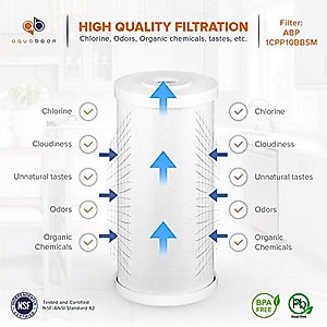 Aquaboon 10" x 4.5" 2 Pack Whole House Water Filter Cartridge 5 Micron - Sediment and Carbon Water Filter Cartridge Replacement Сompatible with GE FXHTC, GXWH35F, GXWH30C, GXWH40L, WHKF-GD25BB