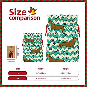 Drawstrings Christmas Gift Bags Cartoon-Dachshunds-Bones-Paw Presents Wrapping Bags Xmas Gift Wrapping Sacks Pouches Medium