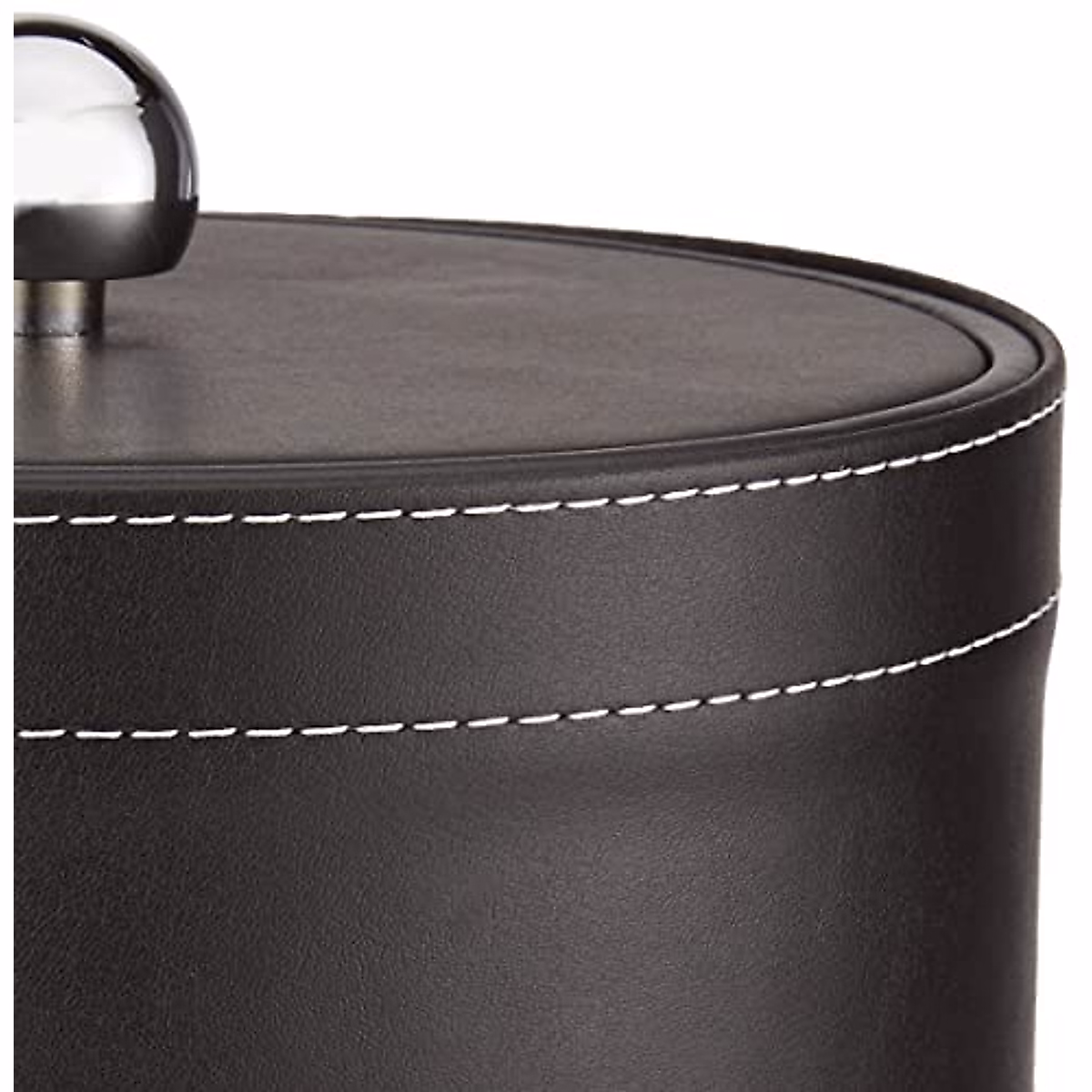 Kraftware Ice Bucket with Stitched Handle, Fabric Lid and Chrome Astro Ball Knob, Black - 3 Quart