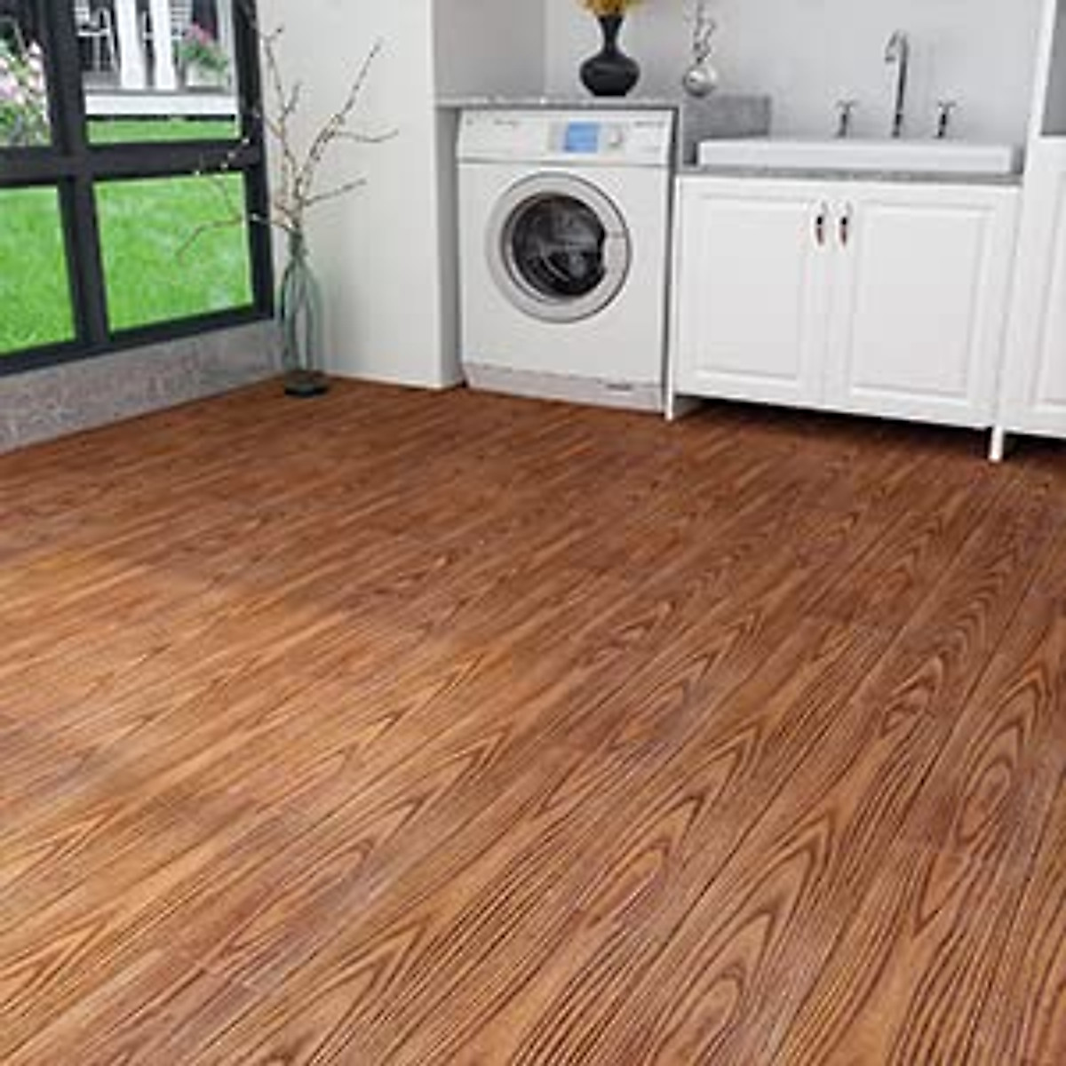 YENHOME 15 Tiles Walnut Wood Vinyl Flooring Peel and Stick Floor Tile Sticker Wood Wall Panels for Walls Peel and Stick Flooring Tiles for Bathroom Kitchen Waterproof Laminate Flooring 36" X 6"