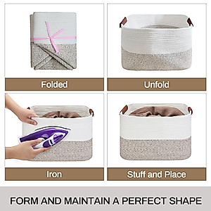 Large Storage Basket with Handles，20 "L x 14" W x 12 "H, Laundry Hamper Basket, Blanket Basket,Toy Storage Basket，Extra large cotton rope basket(Large Brown)