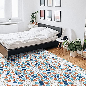 Geometry Area Rug2'7''x 5', Modern Outdoor Living Room Bedroom Area+Rug Carpet, Kitchen Rug Bath Mat Front Porch Floor Doormat Runner Rugs, Traditional Chinese Tile Abstract Minimalist Circle