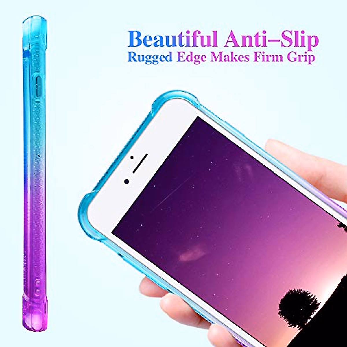 Ruky iPhone 6 6S 7 8 Case, iPhone SE 2020 & iPhone SE 2022 Case, Gradient Quicksand Series Glitter Bling Flowing Liquid Floating TPU Bumper Cushion Protective Women Girls Phone Case (Teal Purple)