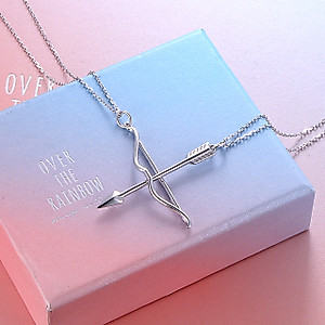 DAOCHONG S925 Sterling Silver Mens Womens Bow Arrow Couple Lovers Pendant Bff Friendship Best Friend Necklace Matching Valentine Day Gift for Women Her