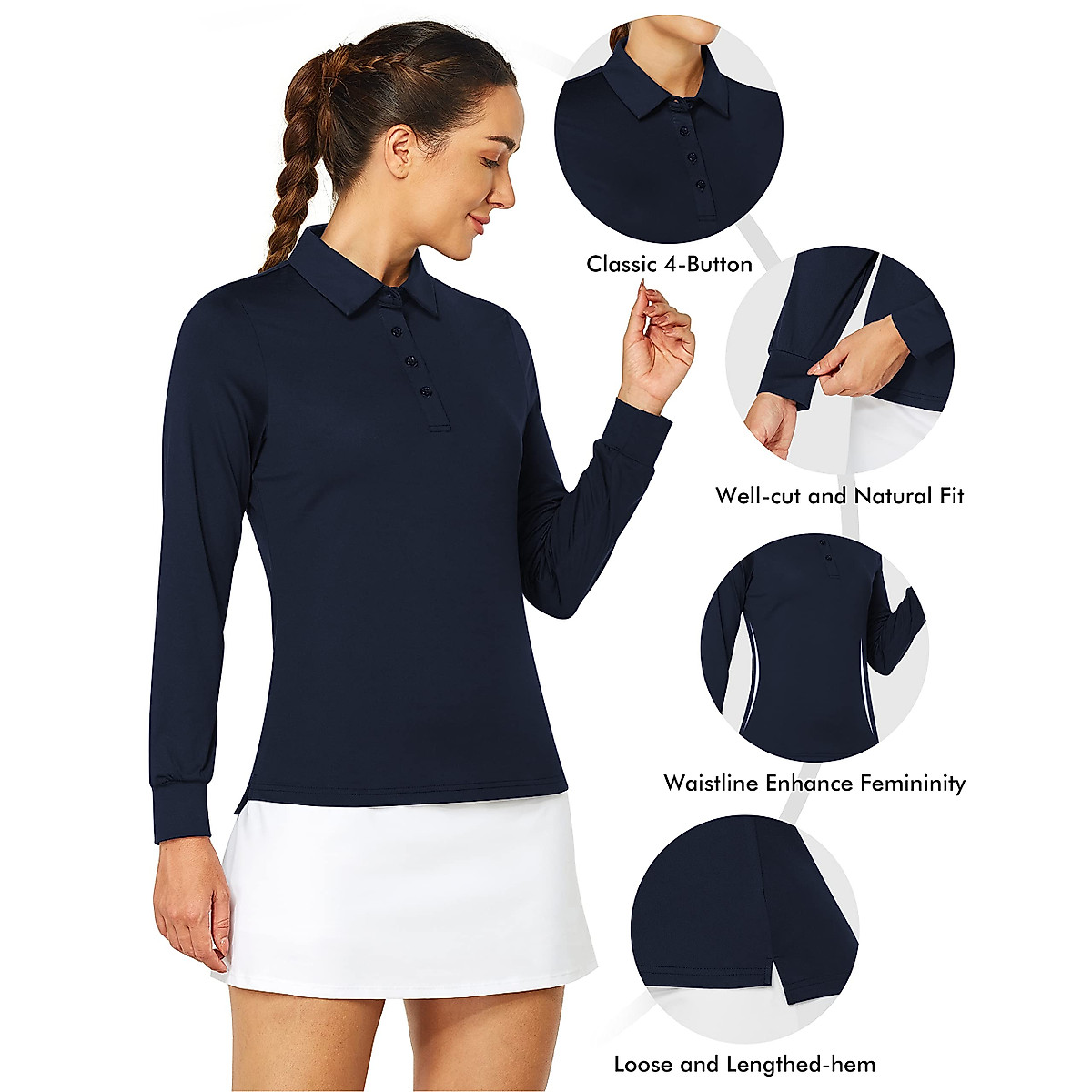 ISEEGZ Golf Polo Shirts for Women, Women's Long Sleeve Shirt Blouses, Dressy and Casual Women's Tops for Daily Work Sports, Comfortable Fitted & Quick Dry Apparel