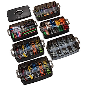 LifeSmart Stackable Bead Storage Organizer Box | DIY Art Craft Case with Adjustable Compartments | Small Plastic Bin Containers with Dividers for Toys, Jewelry, Fishing Tackles and Sewing Supplies