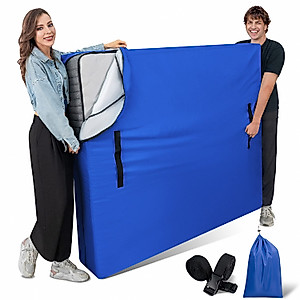 King Mattress Bag for Moving Storage Protector, Waterproof Reusable Mattress Cover with Heavy Duty 8 Handles Water Resistant Zipper Closure and 2 Adjustable Straps, Blue