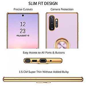 DUEDUE for Samsung Galaxy Note 10 Plus Case with Ring Holder Kickstand 360 Degree Rotation Magnetic Car Finger Slim Cover Shockproof Protective Phone Case for Samsung Note 10 Plus, Light Purple