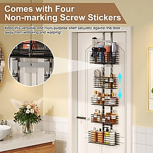 5-Tier Over The Door Bathroom Organizer - Hair Dryer Holder - Hair Tool Organizer Adjustable Height, DIY Bathroom Storage Shelf Wall Mounted for Flat/Curling Irons, Hair Straighteners, Skincare