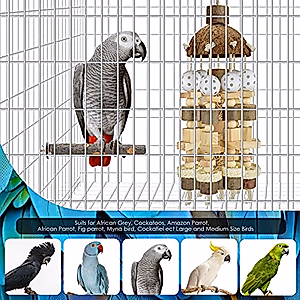 KATUMO Bird Parrot Toy, Large Parrot Toy Natural Wooden Blocks Bird Chewing Toy Parrot Cage Bite Toy Suits for African Grey Cockatoos Amazon Parrots Ect Large Medium Parrot Birds