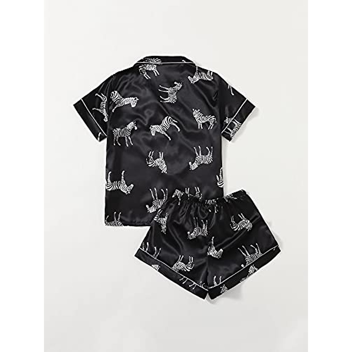 WDIRARA Women's Sleepwear Zebra Print Shirt and Shorts Cute Pajama Set Animal Black XL