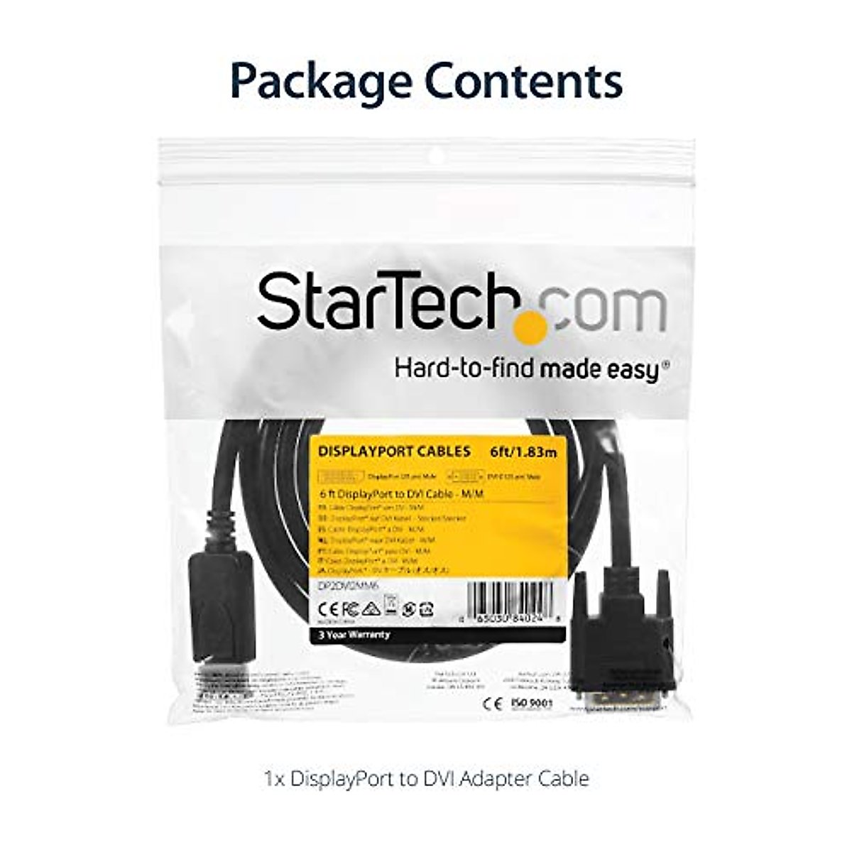 StarTech.com 6ft (1.8m) DisplayPort to DVI Cable - 1080p Video - DisplayPort to DVI Adapter Cable - DP to DVI-D Converter Single Link - DP to DVI Monitor Cable - Latching DP Connector (DP2DVI2MM6)