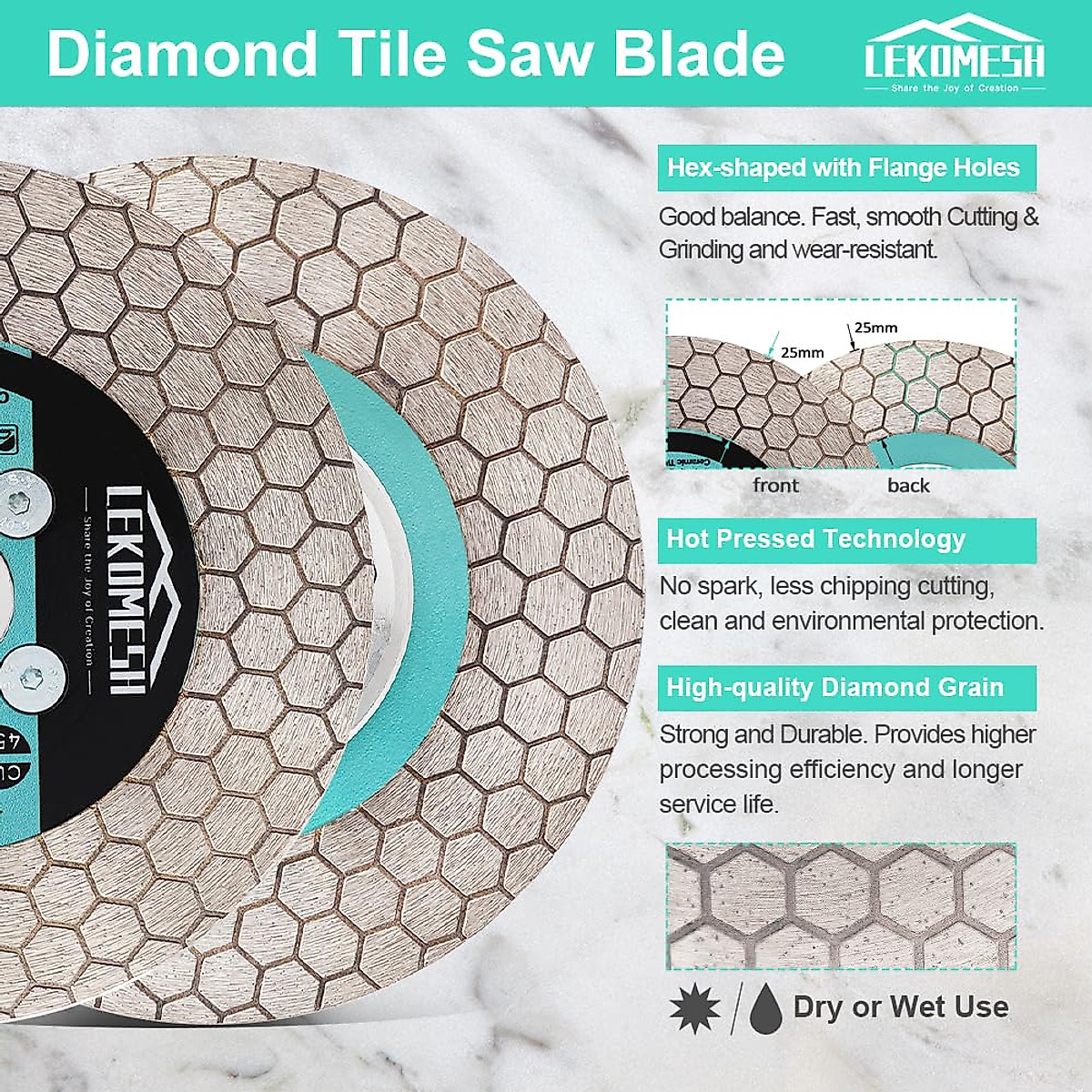LEKOMESH 4.5 Inch/115MM Diamond Cutting Disc - Tile Saw Blade Cutting Wheel Double-sided Diamond Discs for Cutting Grinding Porcelain Ceramic Tile Marble Granite,5/8"-11 Thread