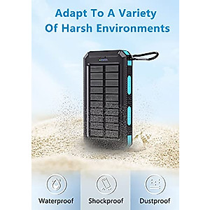 Portable Charger Solar Power Bank 25000mAh Waterproof External Battery Pack with Dual 5V USB Outputs for All Cellphones, Tablets Electronic Devices, Bright LED Flashlight Perfect for Camping & Hiking