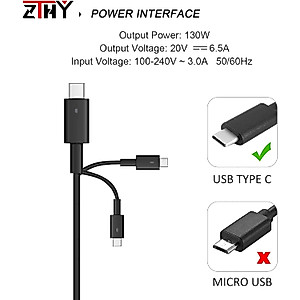 ZTHY 130W USB-C Type-C Laptop Charger Power Supply AC Adapter Replacement for Dell XPS 15 9500 XPS 17 9700 9700 9710 9720 9730 Precision 5750 5760 5770 5560 5550 5520 Latitude 7310 7210 9410 9510