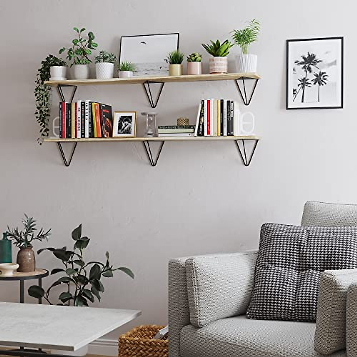 Wallniture Colmar 48" Rustic Floating Shelves for Living Room Decor, Wall Bookshelf, Floating Shelf for Kitchen, Wall Mounted Shelves for Office, Wall Shelves for Bedroom Decor, Burnt Set of 2