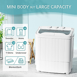 INTERGREAT Portable Washing Machine, 22 lbs Mini Small Washer Machine Combo with Spin Dryer, Compact Twin Tub Laundry Washer Machine for Apartments, Dorm, Rv, Camping, Gray