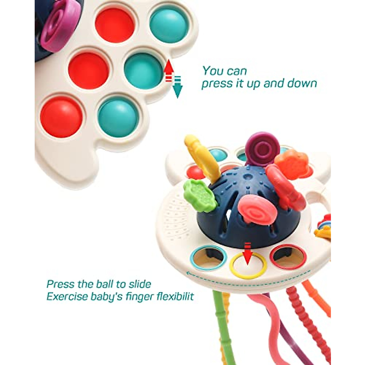 Montessori Toys for 1-3 Year Old, Silicone Pull String Activity Toys, Baby Sensory Toys with Rattle, Baby Travel Toys, Baby Teething Toys fine Motor Skills Toddler 18m+ Birthday Gift for Toddlers