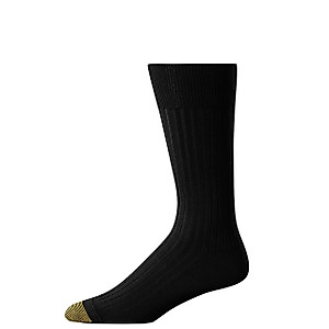 GOLDTOE Men's Classic Canterbury Crew Dress Socks, 3-Pairs, Black/Black, Large