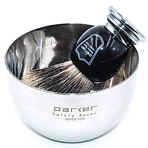 Parker Premium 3 Band Pure Badger Shaving Brush with Stand Included - Packaged in a Gift Box - Generate a Thick & Luxurious Lather with Your Favorite Shave Soap - Black & Chrome Handle