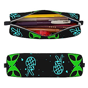 allgobee Pu Leather Pencil Bag Pen Case Harajuku-Punk-Alien Students Stationery Pouch Pencil Holder Desk Organizer