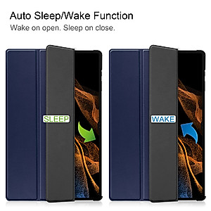 elitegadget Tri Fold Case for Samsung Galaxy Tab S9 Ultra 14.6 Inch (SM-X910/X916/X918) - Lightweight Tri-Fold Auto Wake/Sleep Cover for Galaxy Tab S9 Ultra (2023 Released) (Navy Blue)