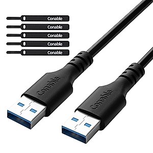 Short USB to USB Cable 2 Feet, USB 3.0 Male to Male Cord, Type A 5Gbps Data Transfer Cable for Hard Drive, Laptop, DVD Player, USB 3.0 Hub, Monitor, Camera, Set Up Box with 5 pcs Cable Ties- 2 ft