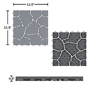 Deck Tiles 12-Pack Polypropylene Interlocking Patio Tiles Outdoor Flooring for Balcony, Porch, and Garage by Pure Garden (Stone Gray)