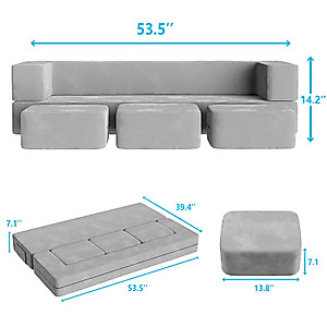 MOOITZ Modular Kids Play Couch, 5 in 1 Kids Couch with 3 Ottomans for Playroom Bedroom, Extra Large Modular Kids Couch for Boys and Girls, Kids Play Couch for Kids