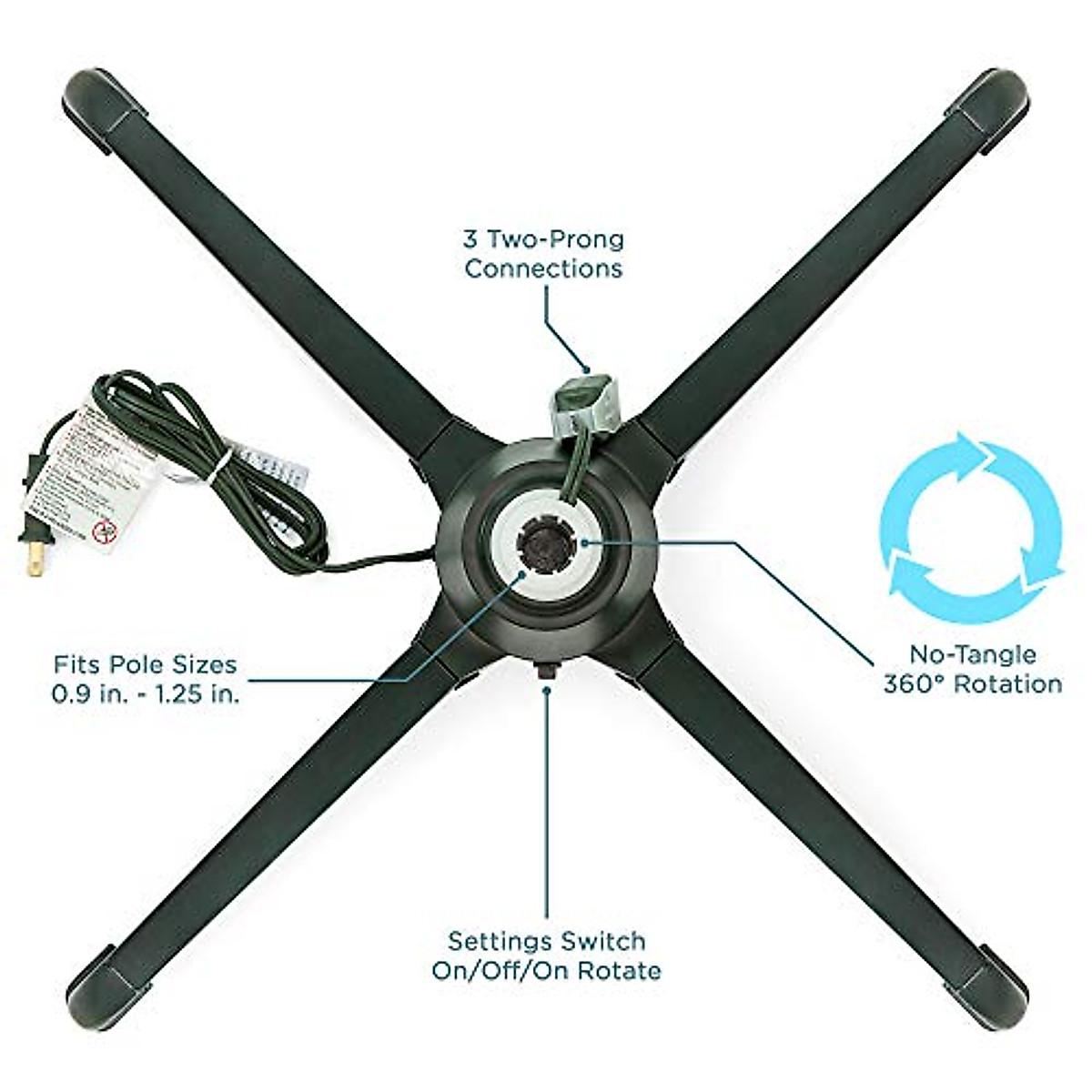 Best Choice Products 360-Degree Rotating Adjustable Christmas Tree Stand for Up to 7.5ft Artificial Tree w/ 3 Settings, 3 Built-in Electrical Outlets, Black