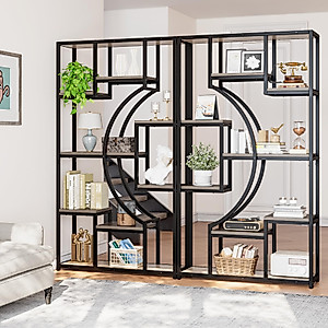 70.8 in Tall Book Shelf for Living Room, Set of 2 Display Shelves with 18 Open Storage Shelves, 79 in Wide Etagere Bookcase/Bookshelf with Metal Frame for Home Office, Gray Wash