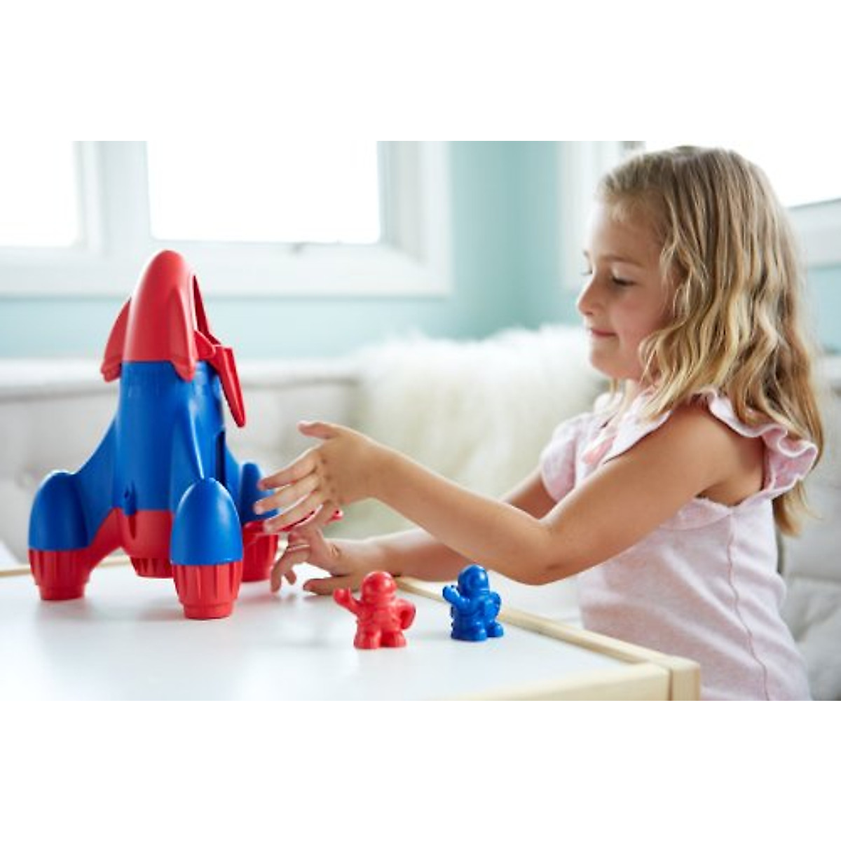 Green Toys Rocket, Red/Blue - 4 Piece Pretend Play, Motor Skills, Kids Toy Vehicle Playset. No BPA, phthalates, PVC. Dishwasher Safe, Recycled Plastic, Made in USA.