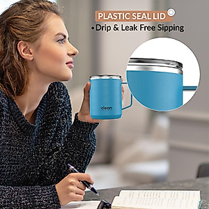 The Clean Hydration Company Insulated Coffee tumbler | Travel coffee mug | Ceramic Lined Tumbler | Iced Coffee Tumbler Cup with Lid | Double Wall Vacuum (Aqua, Mug 12oz)