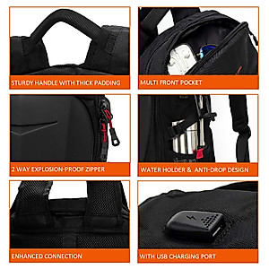 KINGSLONG Hard Shell 17 Inch Laptop Backpack for Men with USB Port for College Motorcycle Outdoor Waterproof Backpacks Black