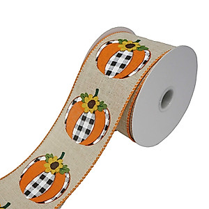 Homeford Buffalo Plaid Pumpkins and Sunflower Wired Ribbon, 2-1/2-Inch, 10-Yard