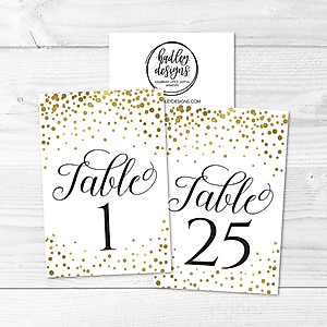 Hadley Designs Gold Table Numbers 1-20, Wedding Table Numbers, Table Numbers for Wedding Reception Centerpiece, Black and Gold table numbers, Double Sided Table Number Cards - 4 x 6 Inches