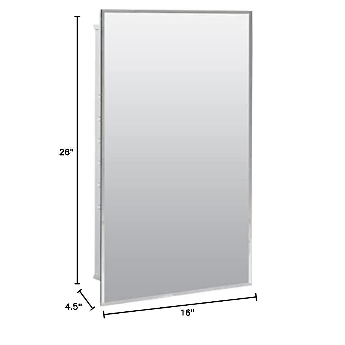 Zenna Home Frameless Mirror Medicine Cabinet, 16" W x 26" H, Made for Recessed or Surface Mount, Powder Coated Steel Body, with Beveled Edge Mirrored Door and 2 Storage Shelves