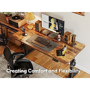 BANTI 63'' Standing Desk, Electric Stand up Height Adjustable Home Office Table, Sit Stand Desk with Splice Board, Rustic Brown