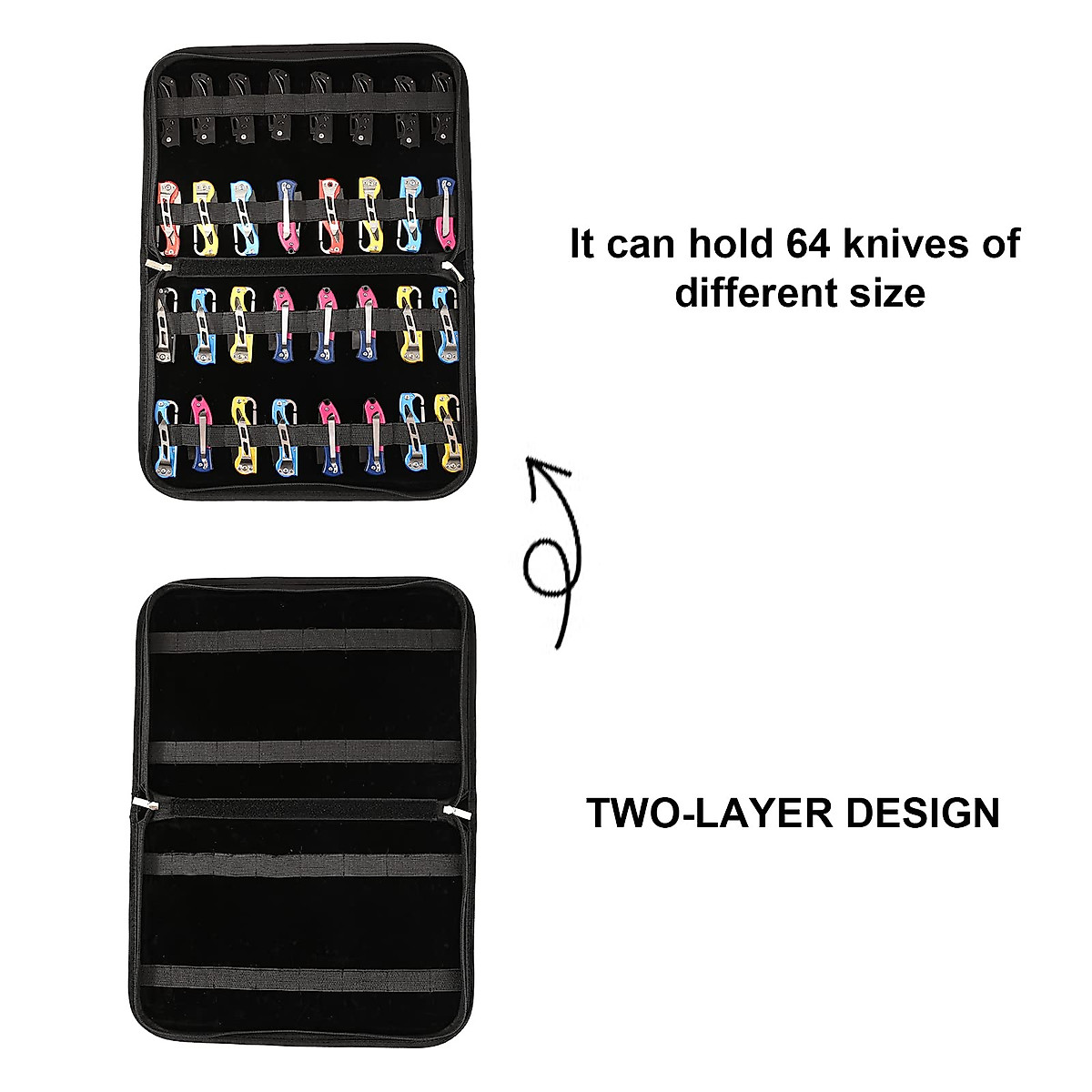 Knife Display Case, Pocket Knife Case with 32 Slots, Folding Knife Holder, Small Knife Storage Organizer, Knives Roll Collection Pouch Carrier Bag for Survival Tactical Outdoor for EDC Mini Knife
