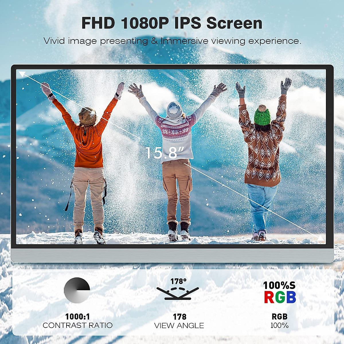 INOO 15.8in Portable Monitor with Smart Cover & 16.1in Portable Monitor with Kickstand