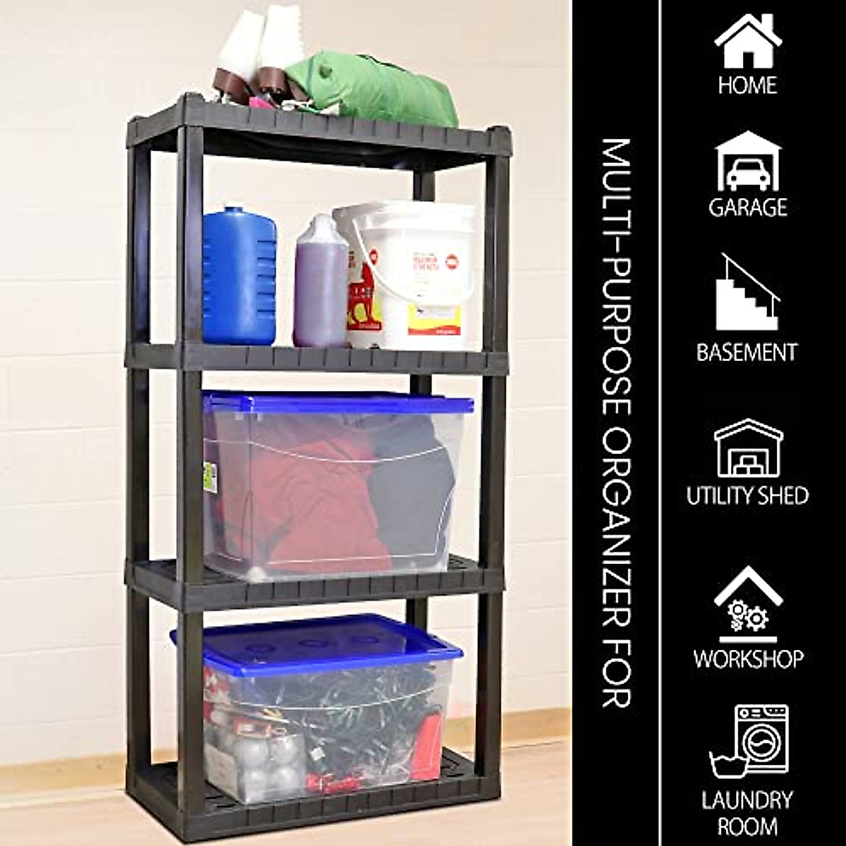Oskar 4-Tier Storage Shelf, Heavy Duty Shelving Unit, 400 lbs(14 x 30 x 57 inches), Multipurpose Organizer for Garage, Basement, Laundry Room, Utility Shed, Workshop, Made in North America, Black