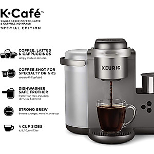 Keurig K-Cafe Special Edition Coffee Maker with Latte and Cappuccino Functionality (Nickel) Bundle with Donut Shop and Italian Medium Roast Coffee Pods and Stainless Steel Tumbler (4 Items)