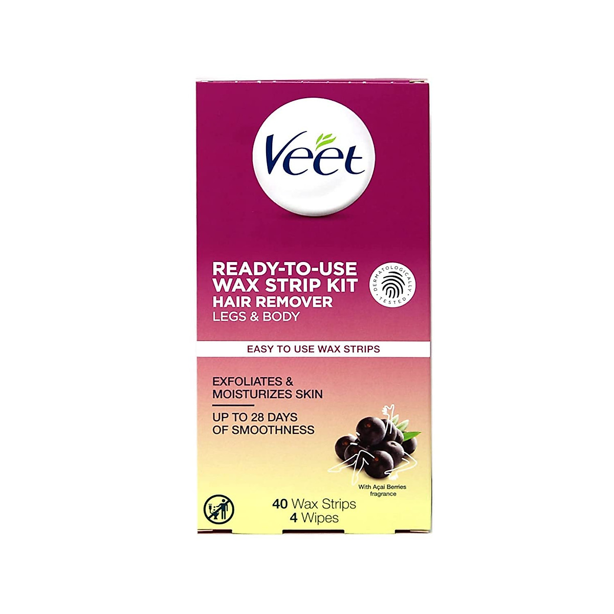 Veet Leg and Body Hair Remover Cold Wax Strips, 40 ct (Pack of 3)