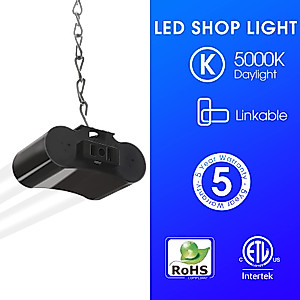 Linkable LED Shop Light, 4 FT Integrated Fixure for Garage, Daylight 5000K, 4000LM, Surface & Suspension Mount, ETL Listed, 4 Pack