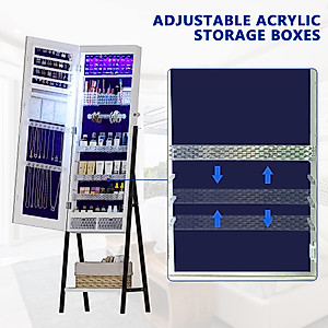 Lvifur LED Jewelry Armoire Freestanding, 42'' Full Length Mirror Large Capacity Jewelry Organizer Armoire with 8 LEDs, Lockable Floor Standing Mirror All in One for Bedroom (42'' White)