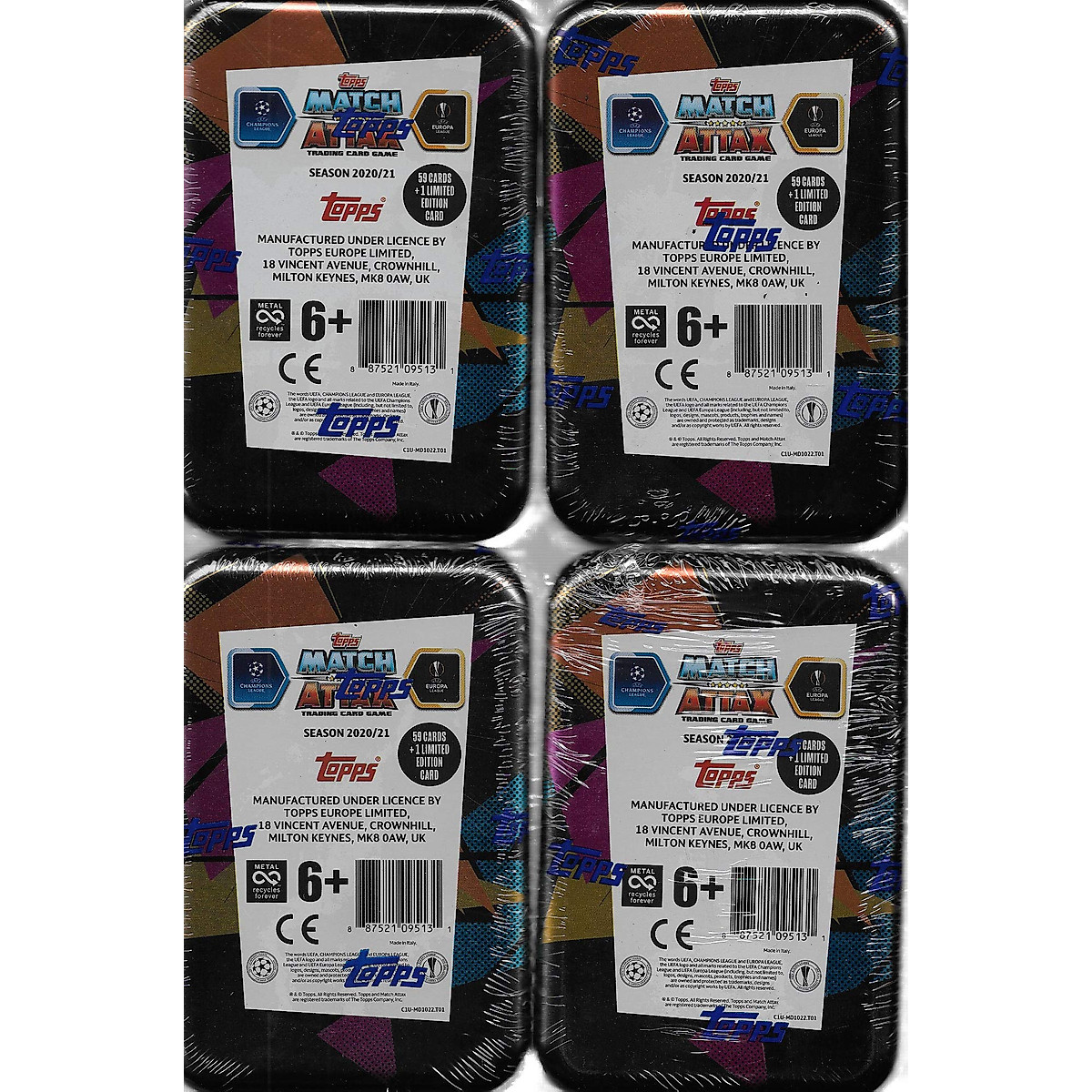 Match Attax 2020 2021 Topps UEFA Champions League Soccer Trading Card Game Sealed MEGA Collector's Tins with Bonus Gold Cards and Exclusive Inserts (4 Tin Lot Including one of Each Different Type)