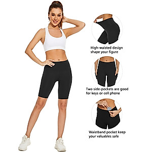 Custer's Night Biker Shorts Women High Waist Out Pocket Yoga Short Tummy Control Workout Running 4 Way Stretch Yoga Leggings Black 2XL