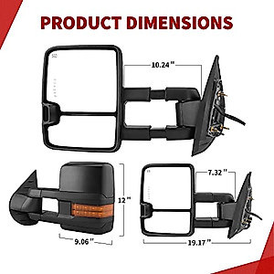 YITAMOTOR Towing Mirrors Compatible with 2007-2014 Chevy Silverado 1500, 07-13 GMC Yukon 2500 Sierra 1500 Extendable Power Heated with Amber Signal Light Side Mirrors Pair